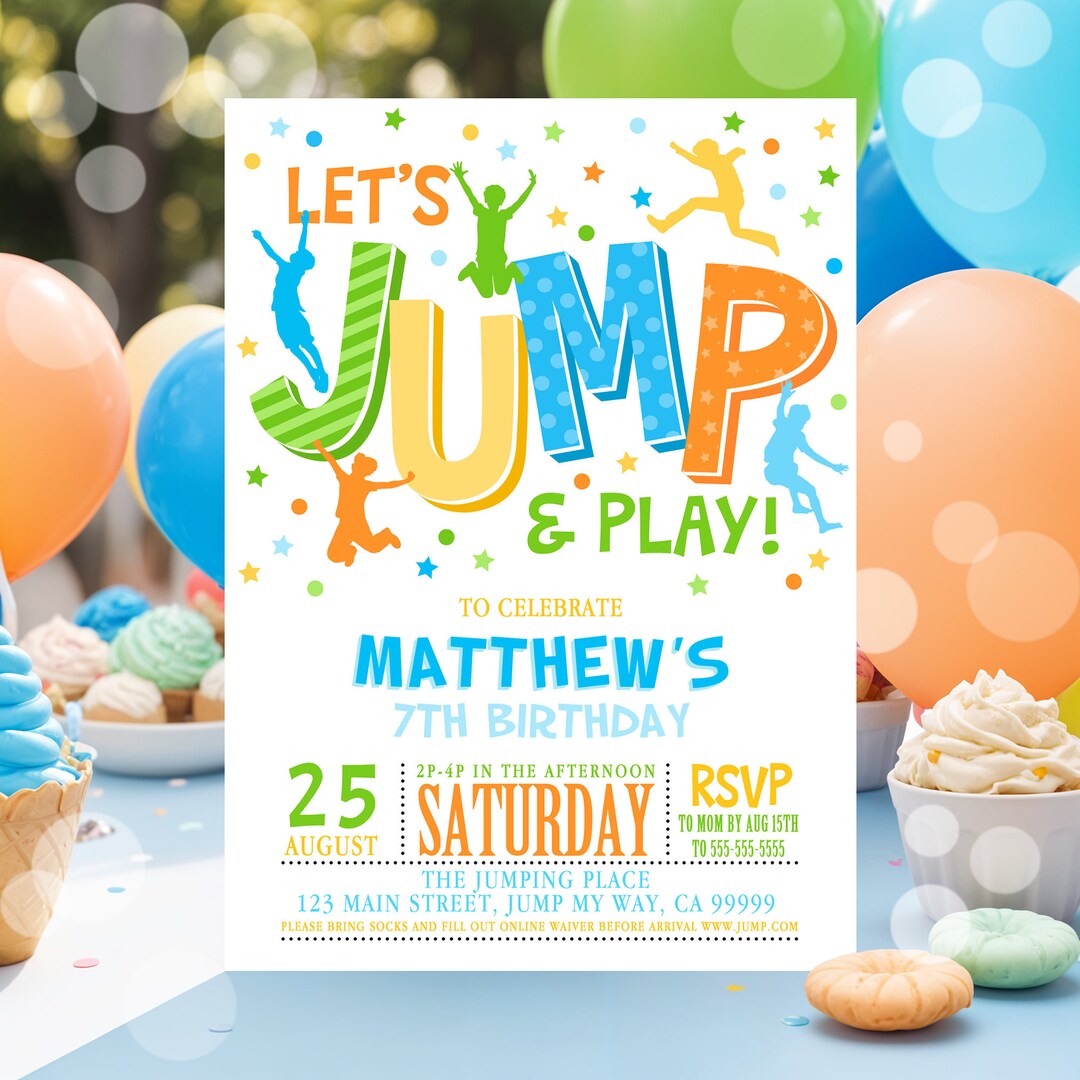 Jump Invitation Jump Birthday Party Invite Trampoline Party Bounce ...