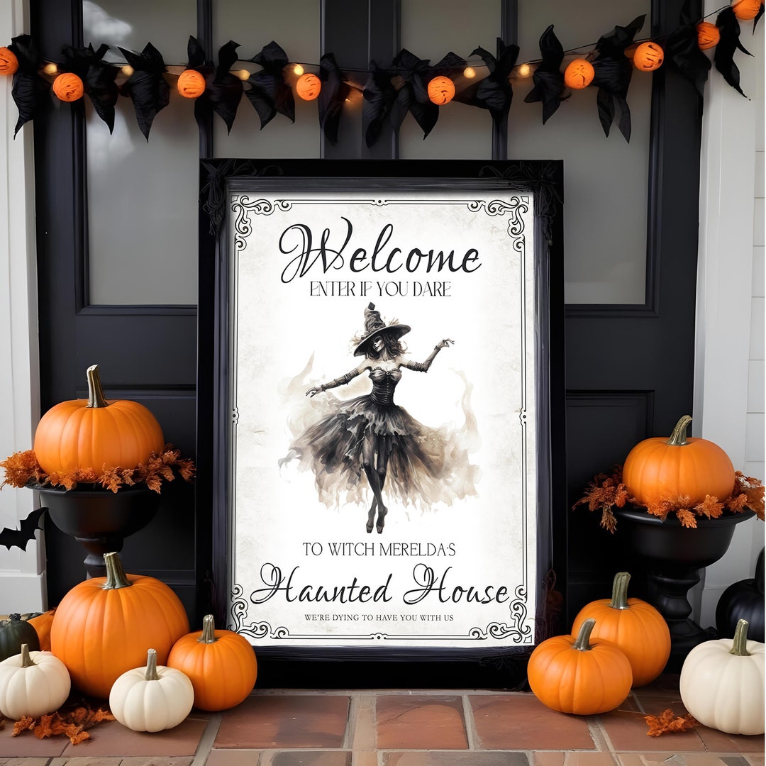 Editable Vintage Witch Halloween Welcome Sign Gothic Halloween Custom ...