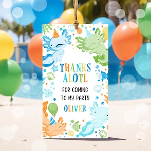 Editable Axolotl Birthday Thank You Tag Boys Pool Party Favor Tag ...