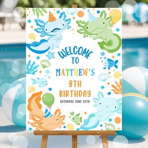 Editable Axolotl Birthday Welcome Sign Boy Under the Sea Party Poster ...