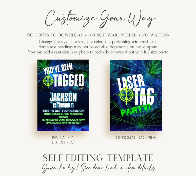 Editable Laser Tag Invitation Neon Laser Tag Birthday - Etsy