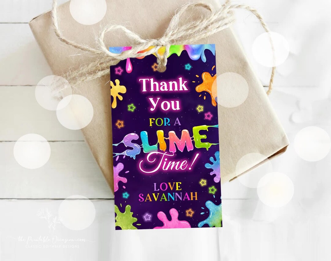 Editable Slime Gift Tag Printable Glow Slime Thank You Gift Tag Girl's ...