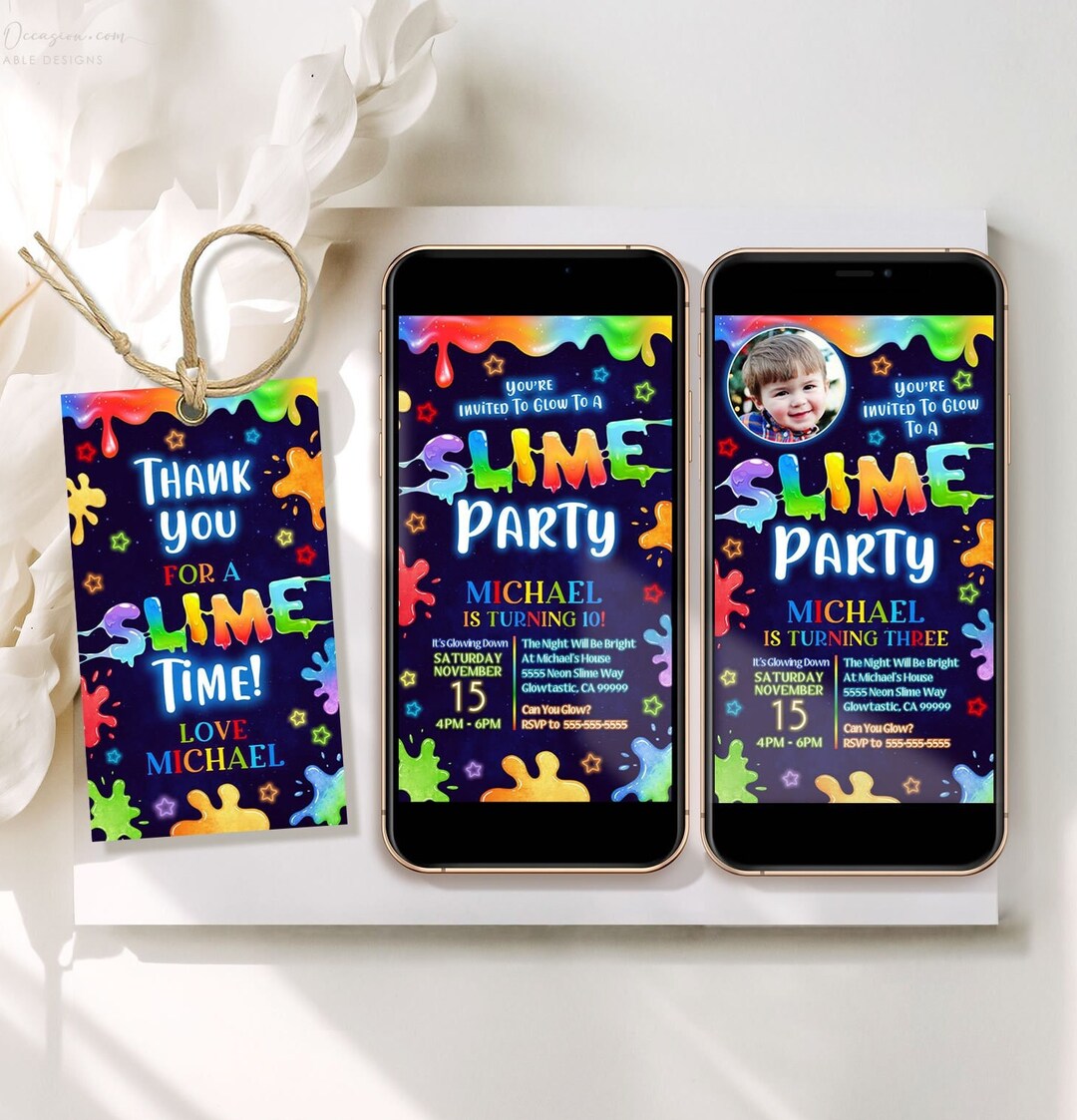 Editable Slime Digital Invitation Evite Glow Slime Party Cell Phone ...