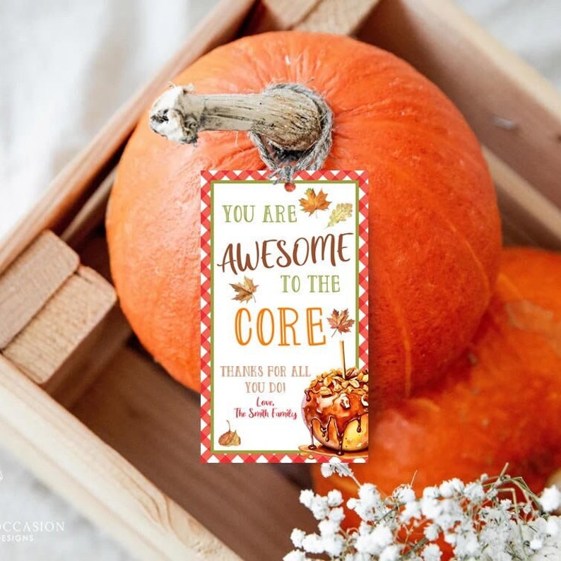 You Are Awesome to the Core Favor Tags, Caramel Apple Treat Tags ...