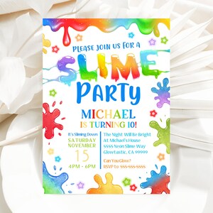 Editable Slime Invitation Glow Slime Party Invitation Template Slime ...