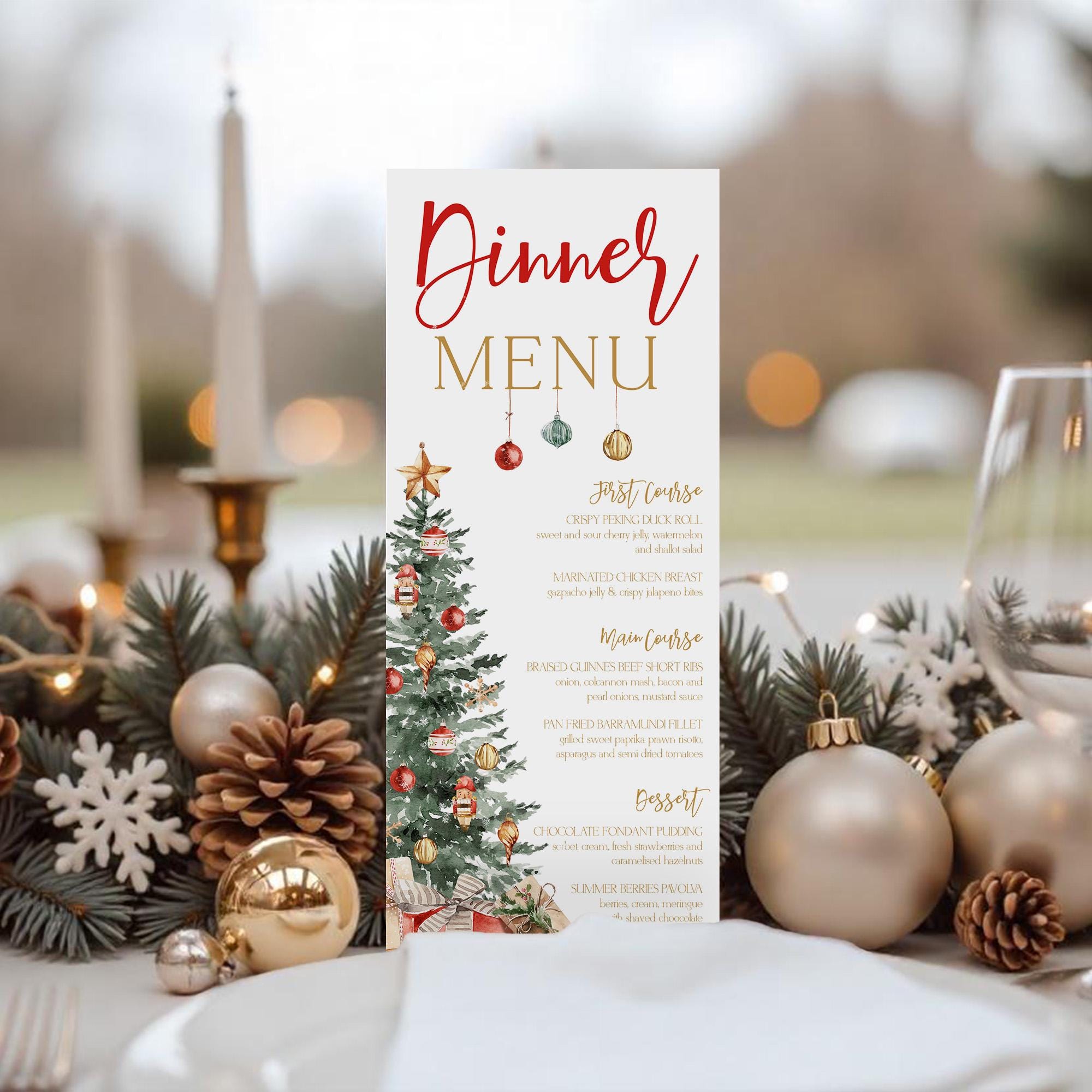 Christmas Tree Menu Card Template Editable Christmas Holiday Menu Card ...
