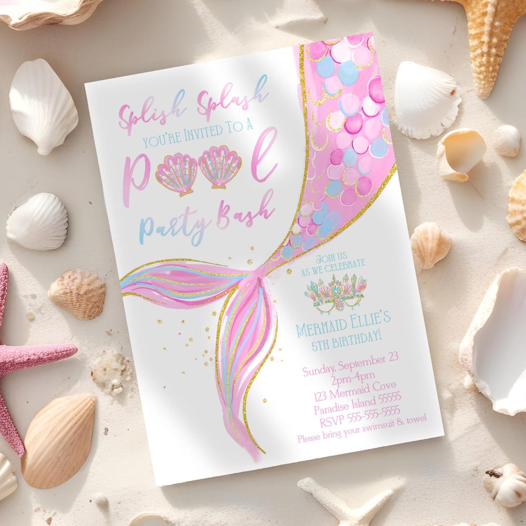 Mermaid Under the Sea Pool Party Invitation Editable Girl Birthday ...