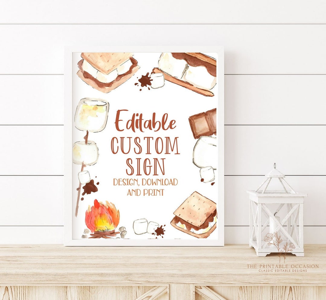 Editable Custom Smores Sign Template Printable Smores Party Food Sign ...