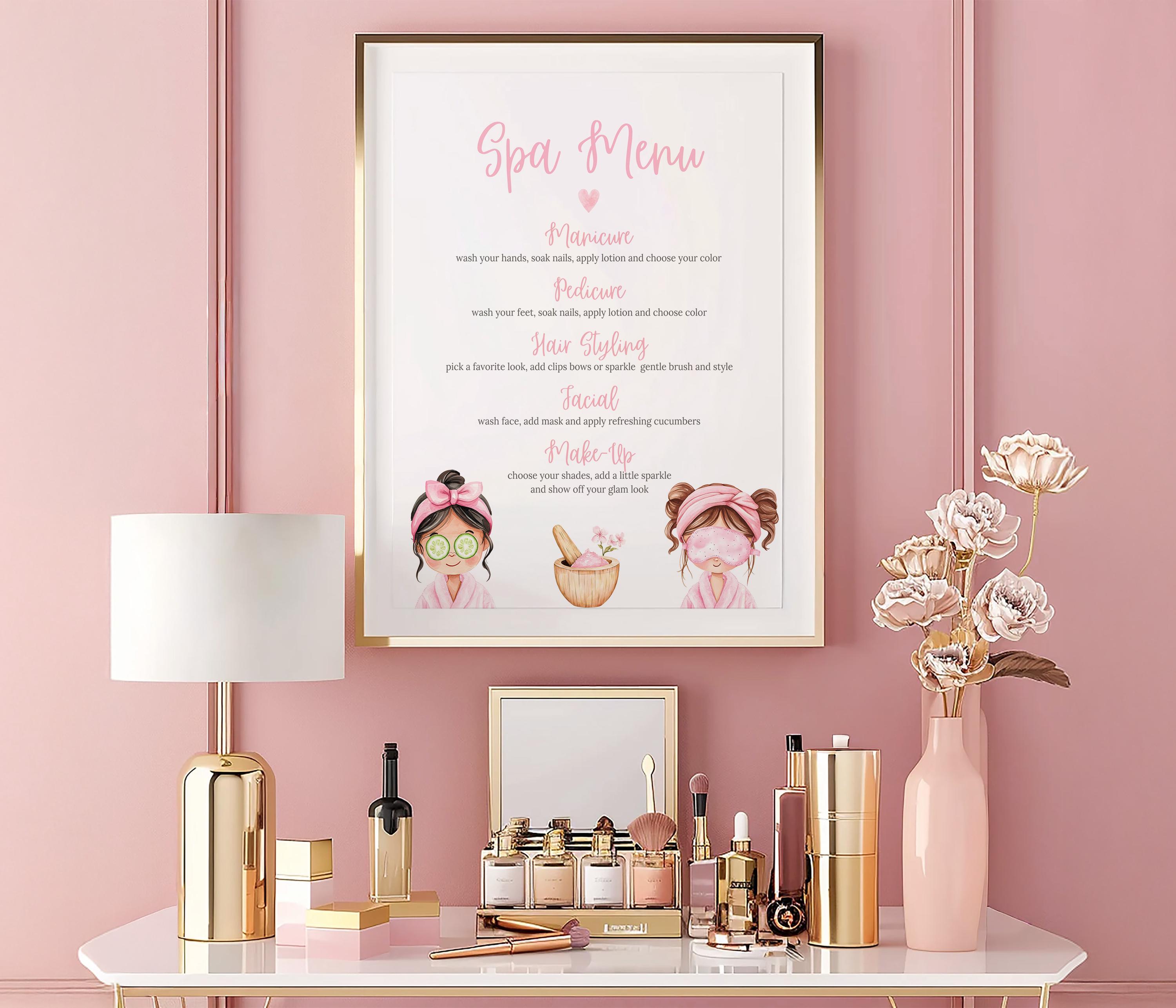 Editable Spa Party Signs Bundle Pink Pamper Party Table Signs Set Girls ...