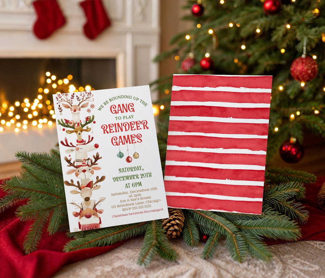 Editable Reindeer Games Christmas Party Invitation Holiday Party Invite ...