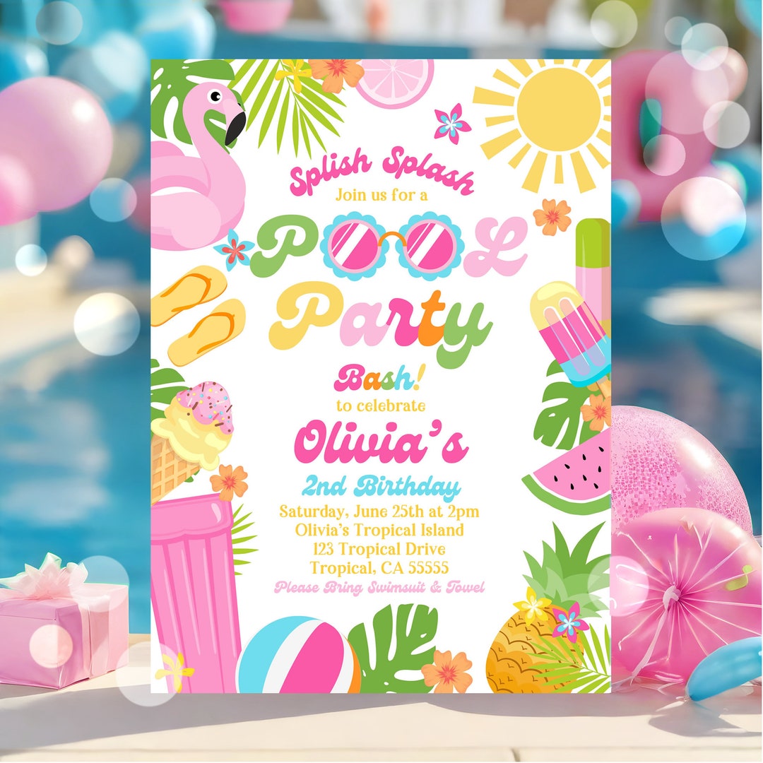 Editable Pool Party Candy Bar Wrapper Tropical Splish Splash Girly Pool ...