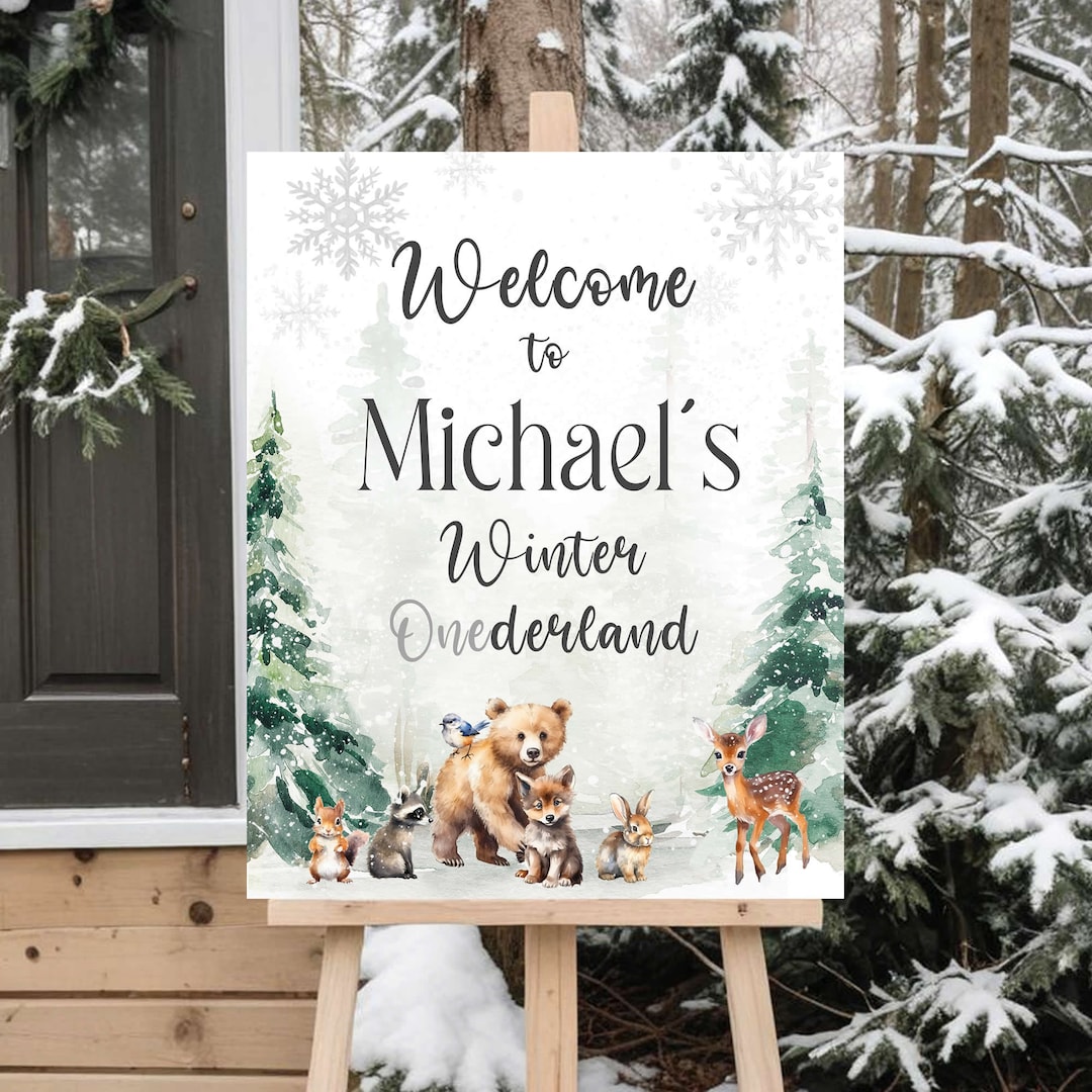 Woodland Animals Welcome Sign Editable Winter Onederland Welcome Poster ...
