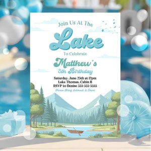 Lake Birthday Party Invitation Template Blue Boat Lake Birthday Party ...