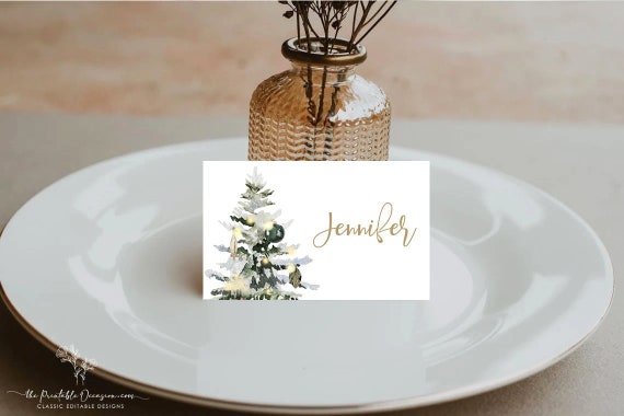 Christmas Dinner Place Card Template, Editable Christmas Place Card ...