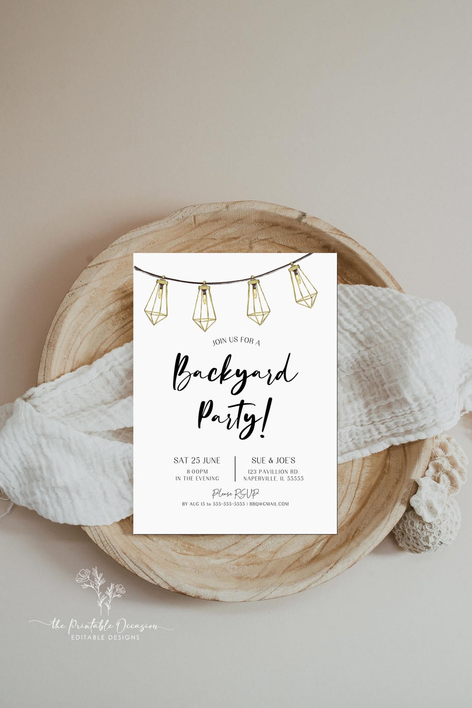 EDITABLE Rustic Backyard Party Invitation Template BBQ - Etsy