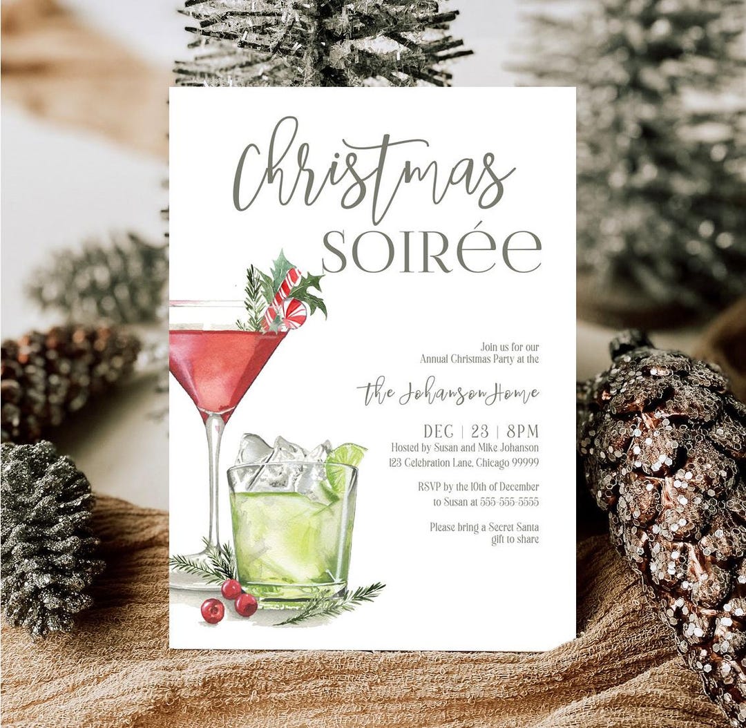 Editable Making Spirits Bright Holiday Cocktail Party Invitation ...