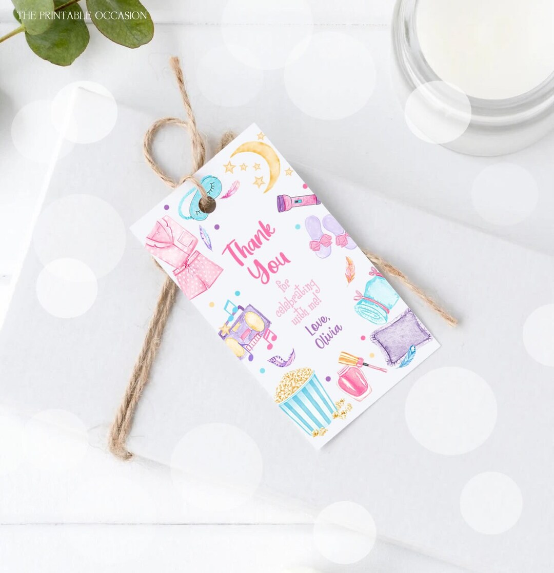 Editable Slumber Party Thank You Tag Sleepover Favor Tags Pink - Etsy