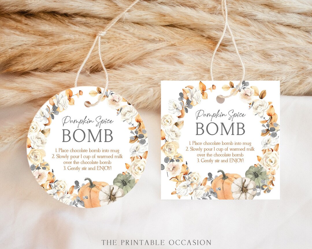 Editable Fall Floral Pumpkin Spice Bomb Tag Hot Chocolate Bomb ...