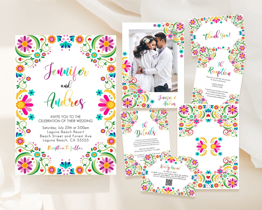 Fiesta Wedding Invitation Bundle Template Mexico Wedding Invitation Set ...