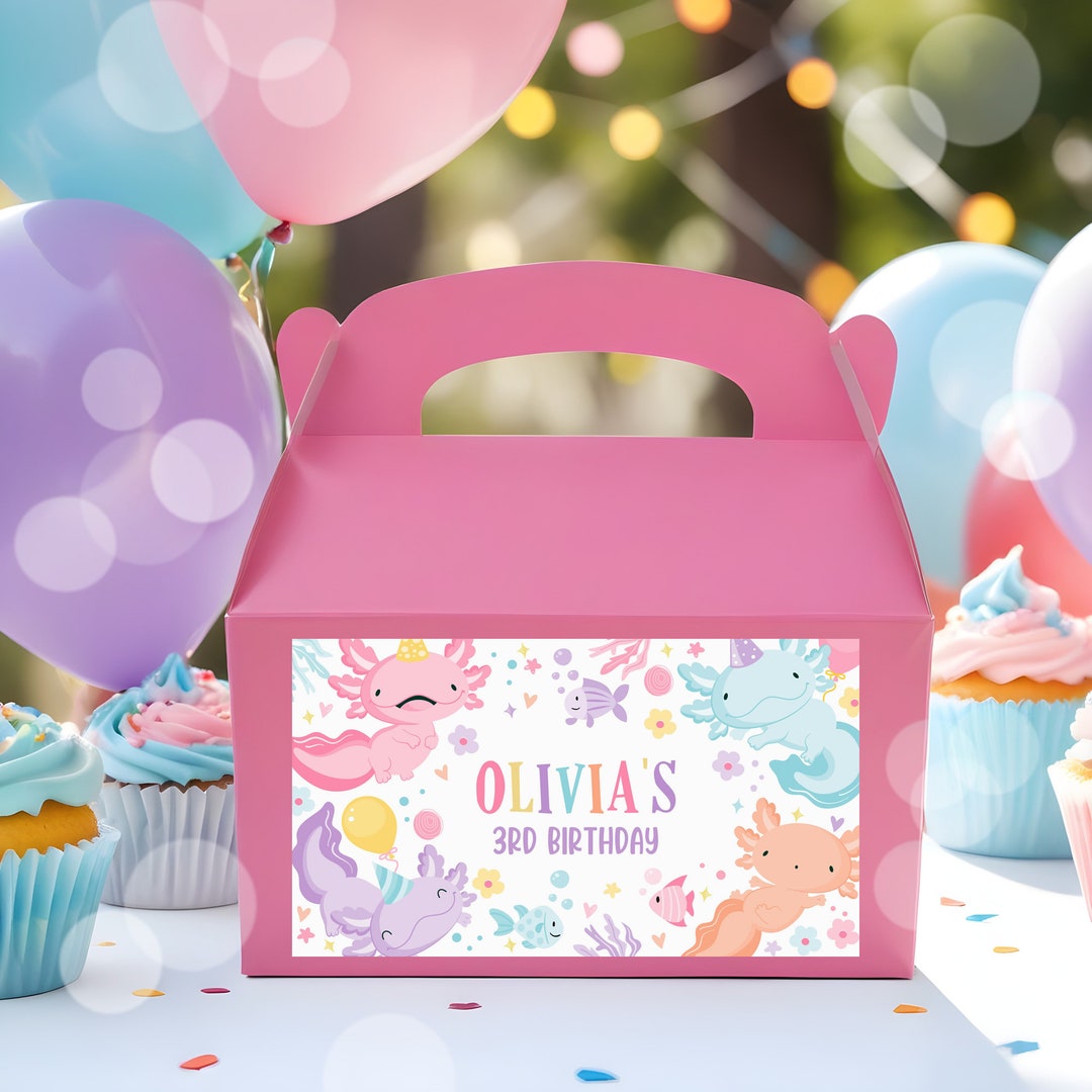 EDITABLE Axolotl Gable Box Label Pink Teal and Purple Girl Axolotl ...