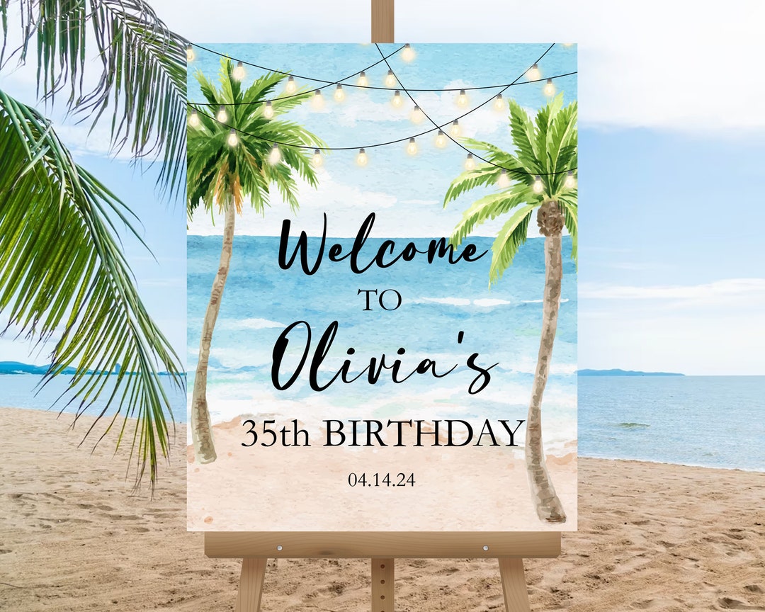 Beach Party Welcome Sign Template Lets Celebrate Beach Invite Printable ...