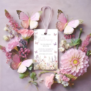 Floral and Butterfly Favor Tag Template Pink Purple Butterfly Birthday ...