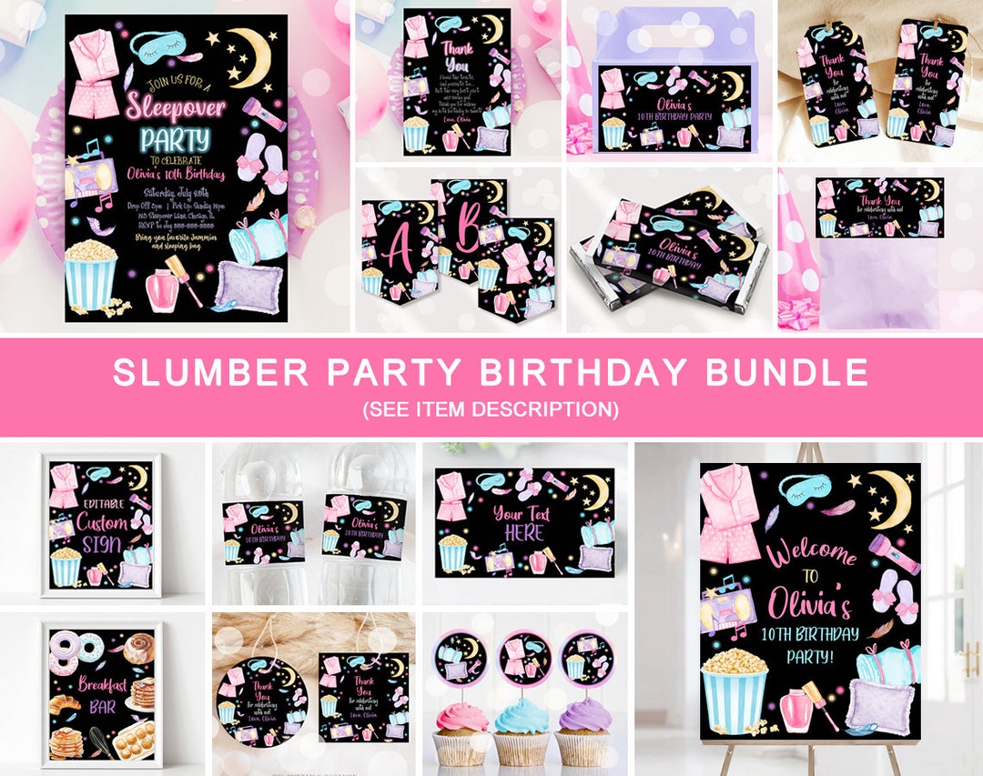 Editable Slumber Party Birthday Invitation Bundle Printable Sleepover ...