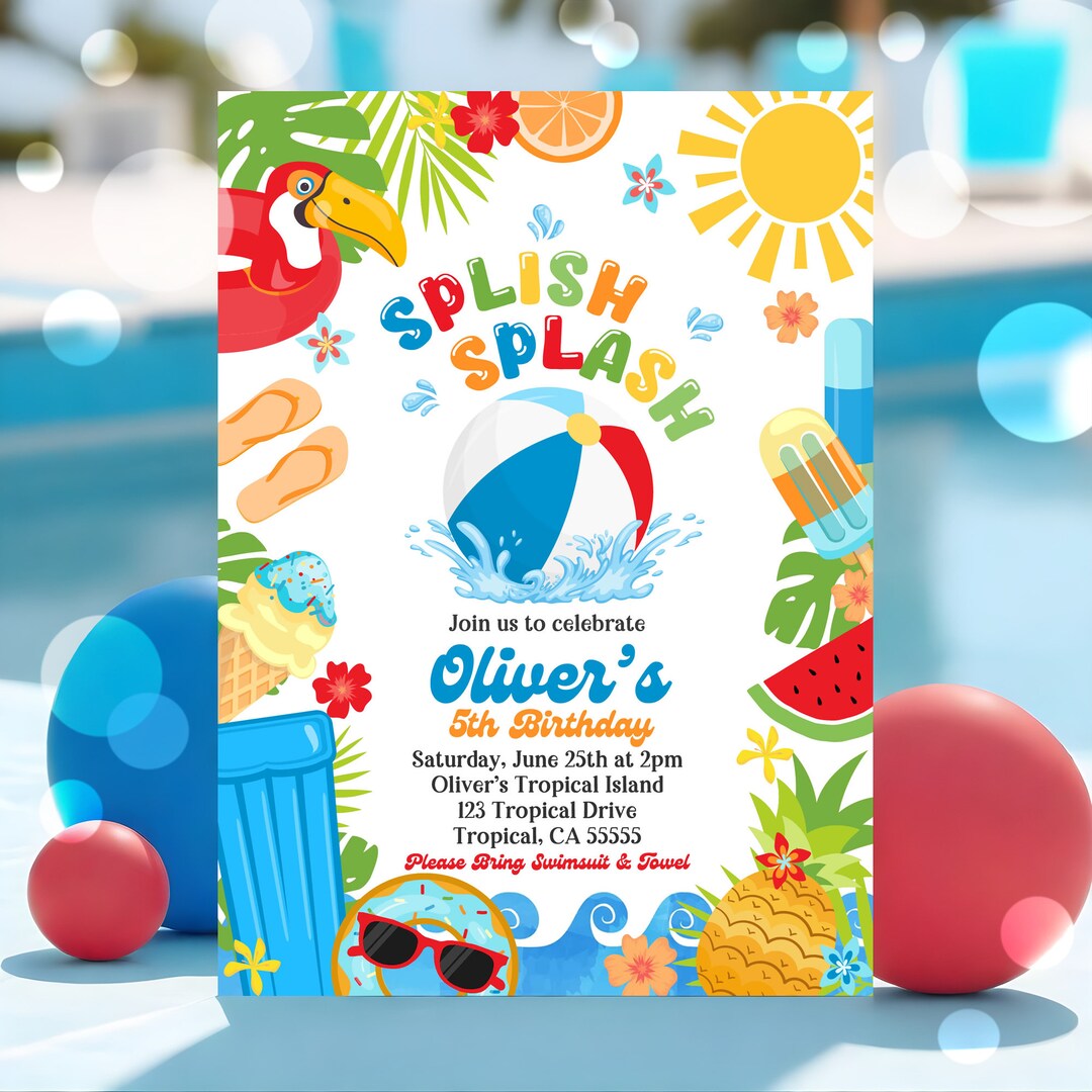 EDITABLE Splish Splash Pool Party Invitation Boy's Pool Party ...