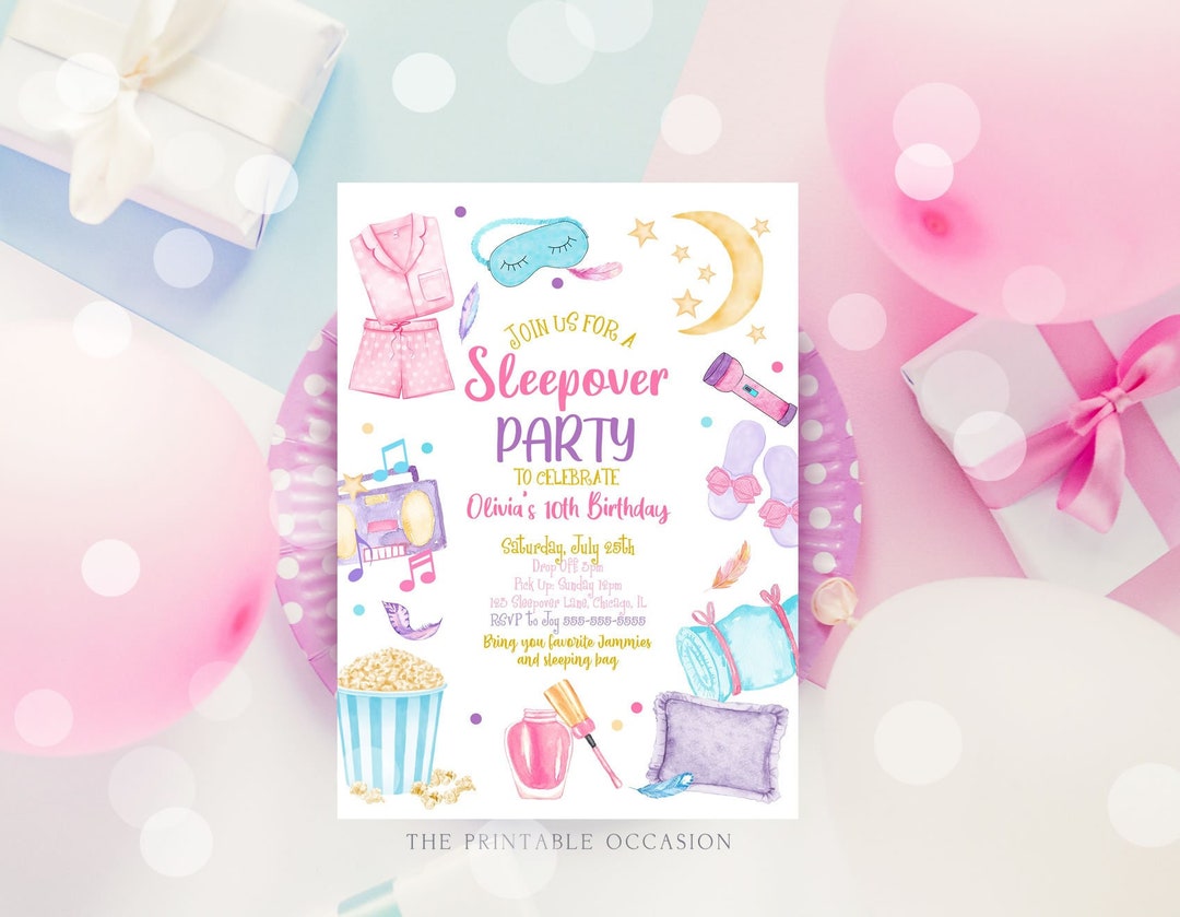 Editable Slumber Party Birthday Invitation Sleepover Birthday - Etsy