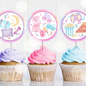 Pizza Slumber Party Cupcake Toppers Printable Favor Tags Girl Teen ...