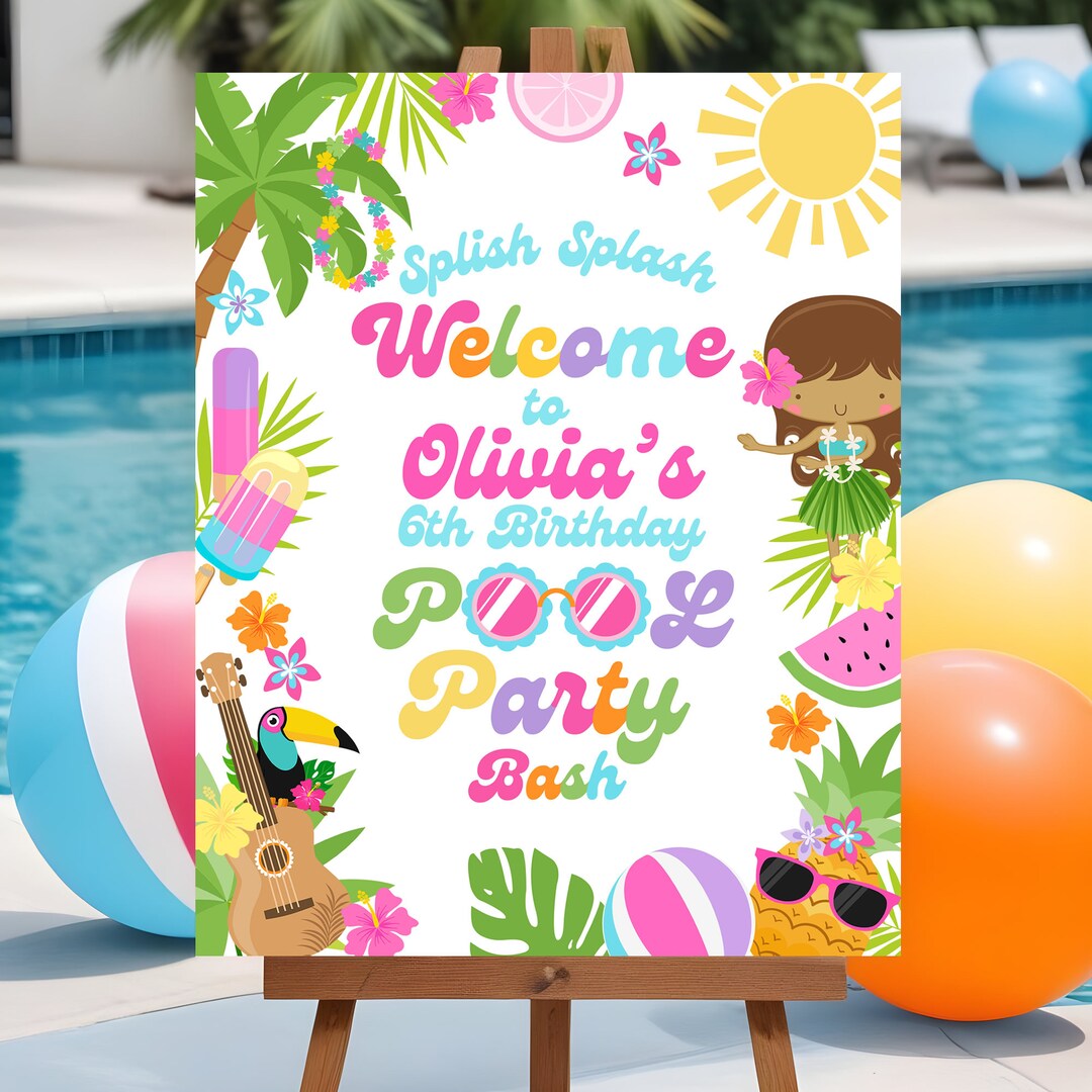 Editable Hawaiian Luau Welcome Sign Pineapple Luau Welcome Sign Pool ...