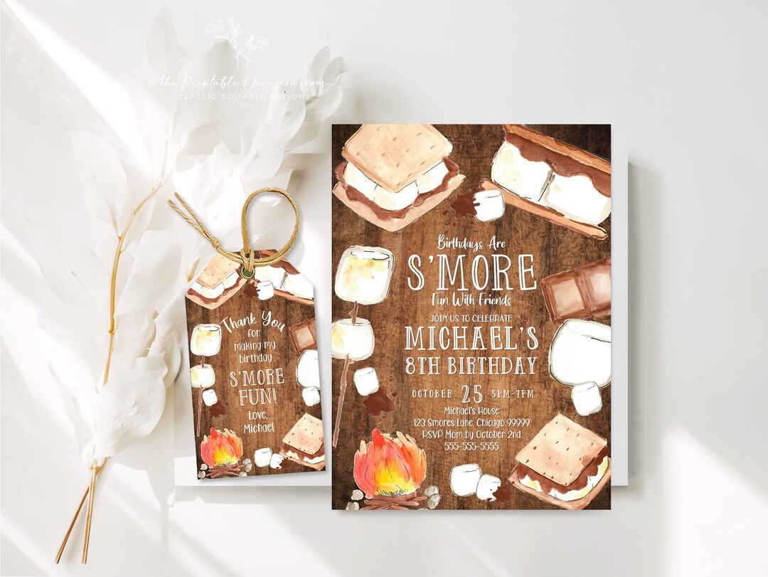 Smores Birthday Invitation Template Rustic Smores Bonfire - Etsy