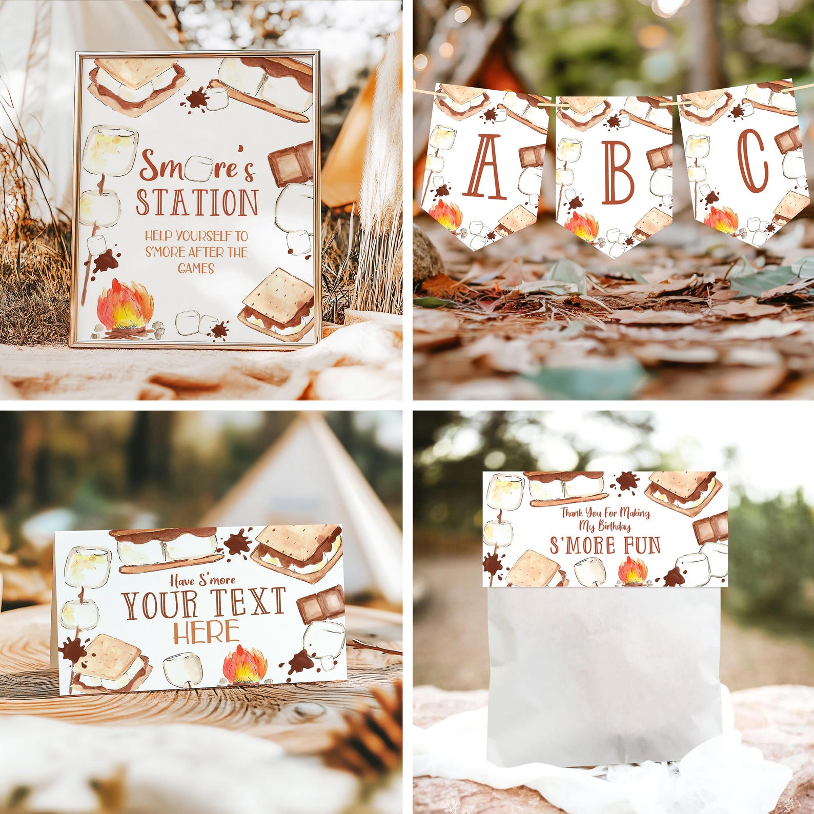 Smores First Birthday Invitation Bundle Campfire Party Decor Boys ...