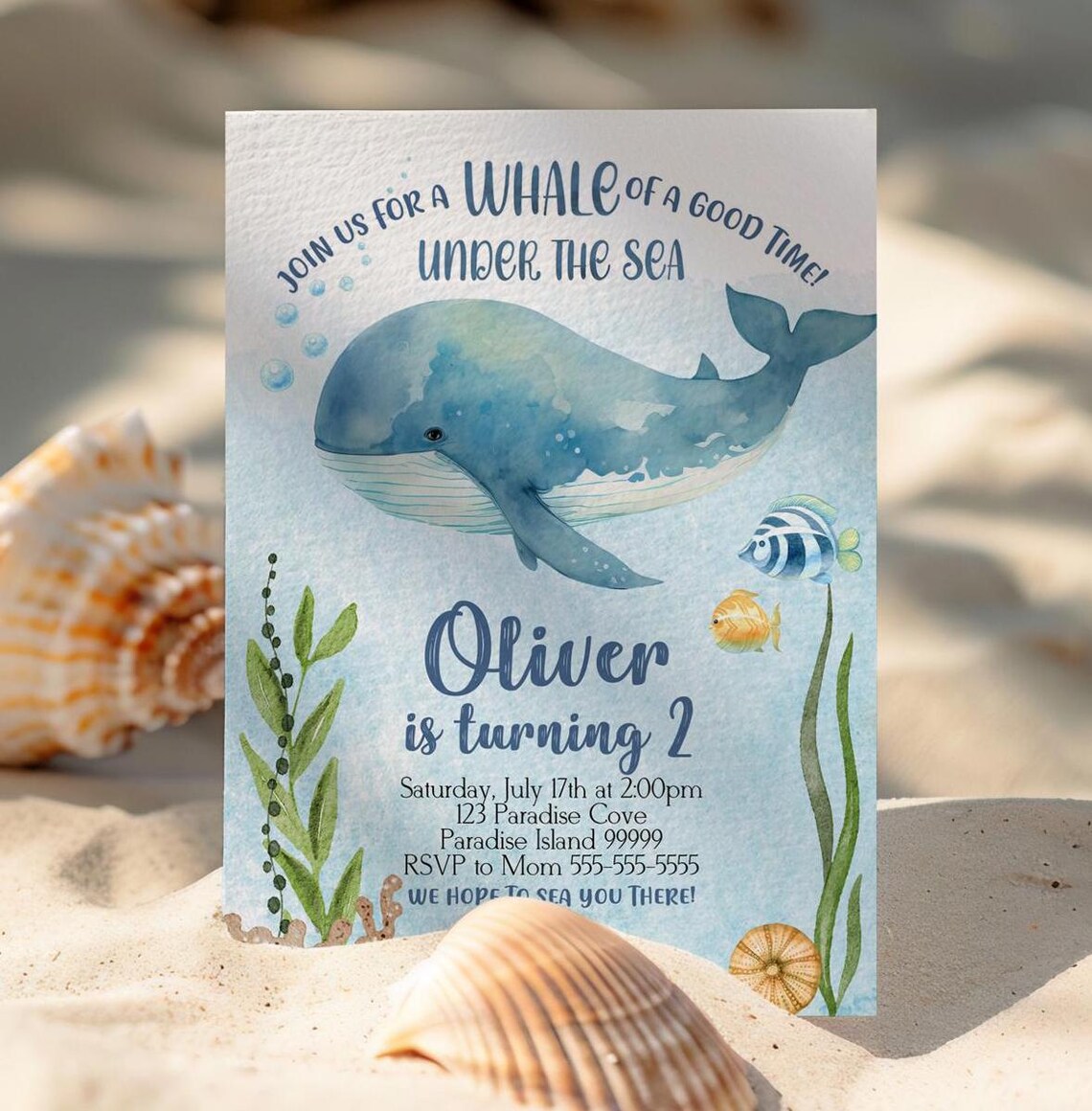 Editable Whale Birthday Invitation Under the Sea Boy Birthday Party ...