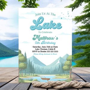 Lake Birthday Party Invitation Template Blue Boat Lake Birthday Party ...