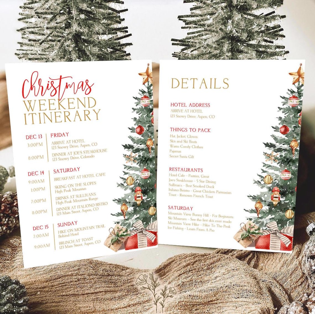 Christmas Itinerary Template Printable Holiday Itinerary Schedule ...