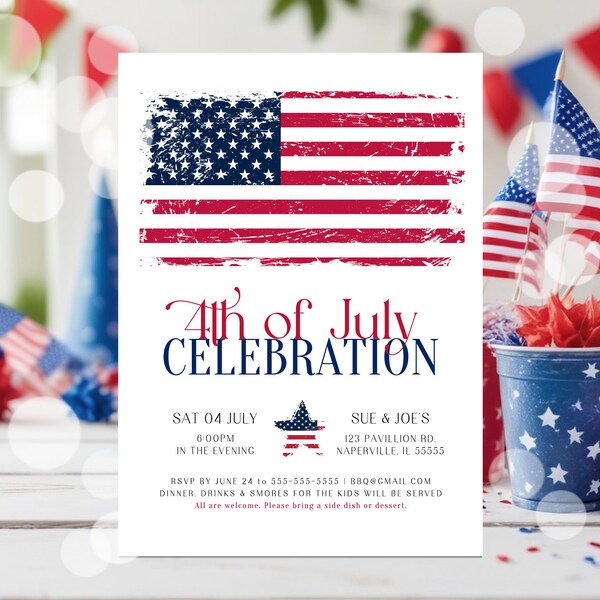 Fourth of July Digital Invitation - Etsy