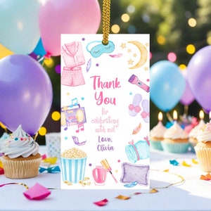 Editable Slumber Party Thank You Tag Sleepover Favor Tags Pink Girl ...