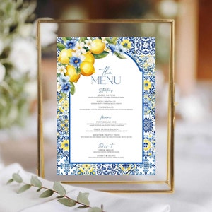 Blue Tiles Lemon Wedding Menu Template Editable Italian Reception Menu ...