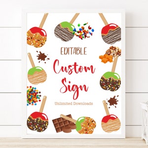 Editable Candy Apple Custom Sign Template Fall Sign Caramel Apple Table ...