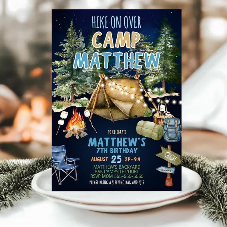 Editable Camping Birthday Invitation Forest Adventure Camp Party ...