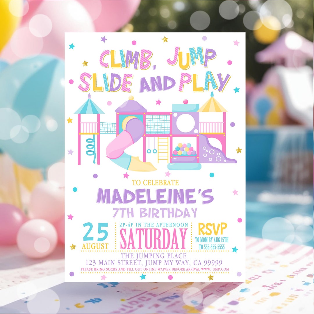 Editable Playground Birthday Party Invitation Jungle Gym Party Indoor ...