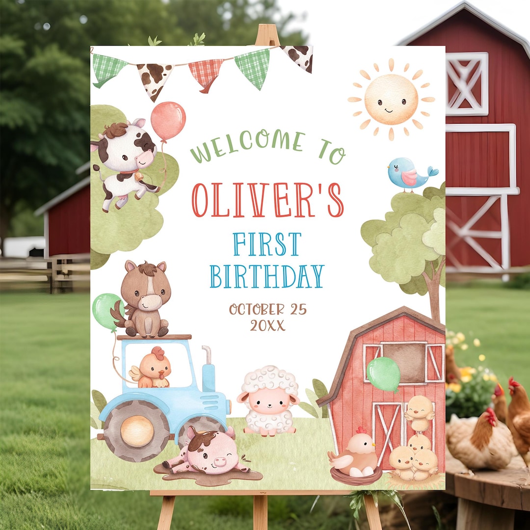 Farm Birthday Welcome Sign Barnyard Animal Party Sign Ranch 1st ...