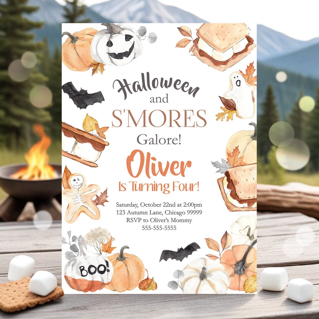 Halloween Smores Birthday Invitation Fall Smores 4th Birthday ...