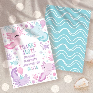 Editable Axolotl Thank You Card Axolotl Birthday Party Thank You Pink ...