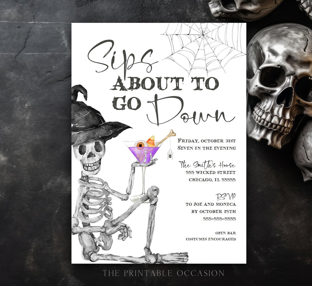 Adult Halloween Sips About to Go Down Invitation Template Halloween ...
