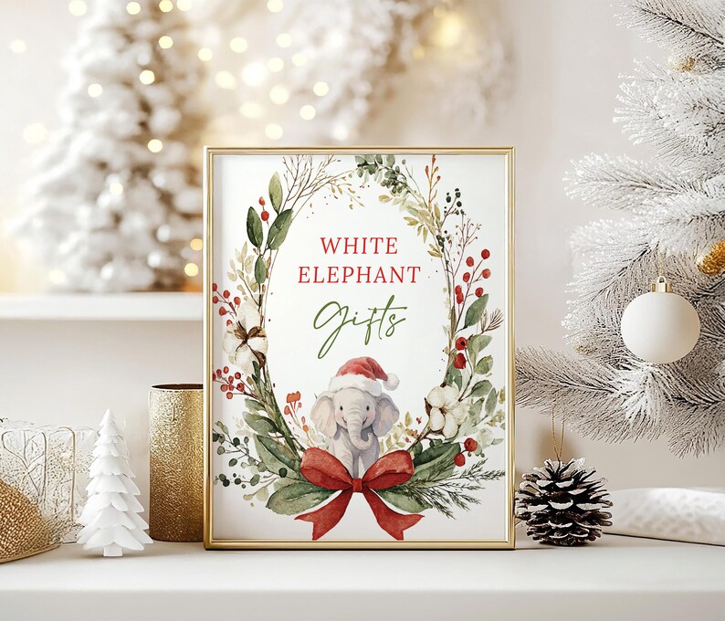Editable White Elephant Gift Table Sign Christmas Party Sign Printable ...