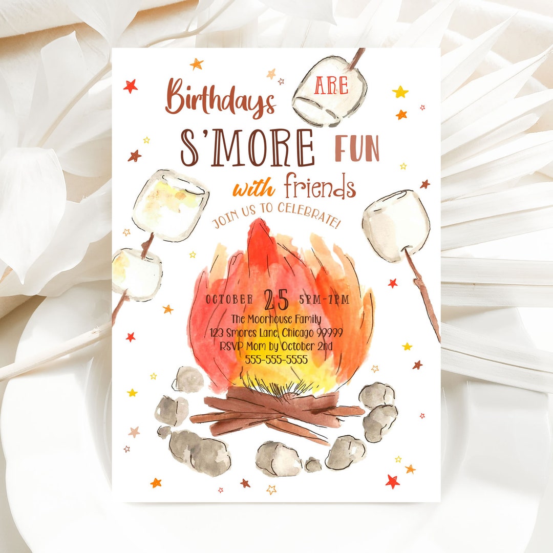Smores Birthday Invitation EDITABLE Smores Bonfire Birthday Invite ...