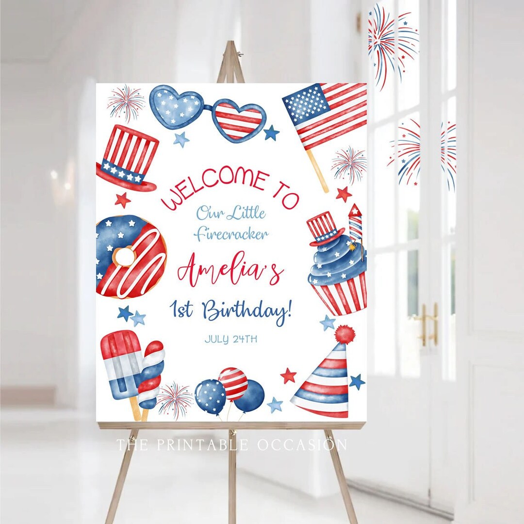 EDITABLE 4th of July Birthday Party Welcome Sign Template - Etsy