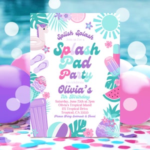 EDITABLE Splash Pad Birthday Party Invitation Tropical Splish Splash ...